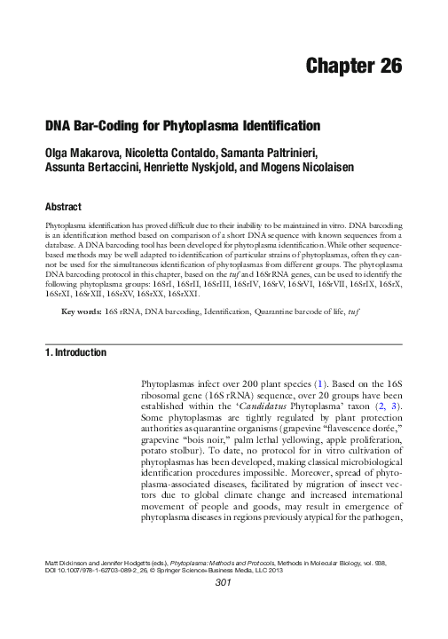 (PDF) DNA bar-coding for phytoplasma identification