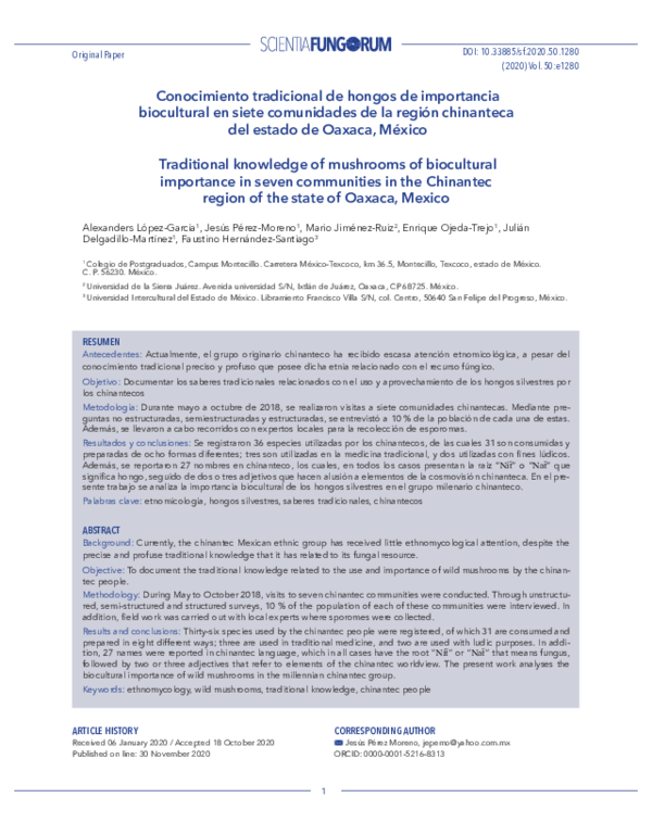 (PDF) Conocimiento tradicional de hongos de importancia biocultural en ...