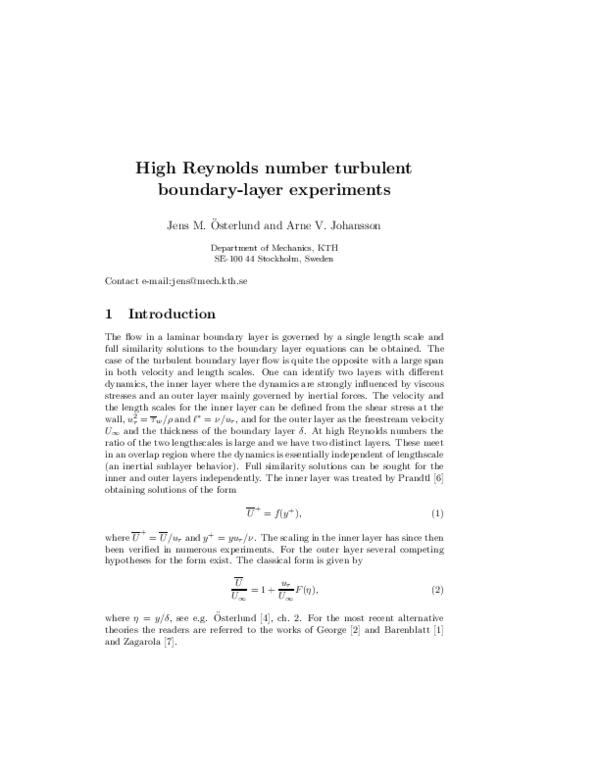 (PDF) High Reynolds number turbulent boundary-layer experiments