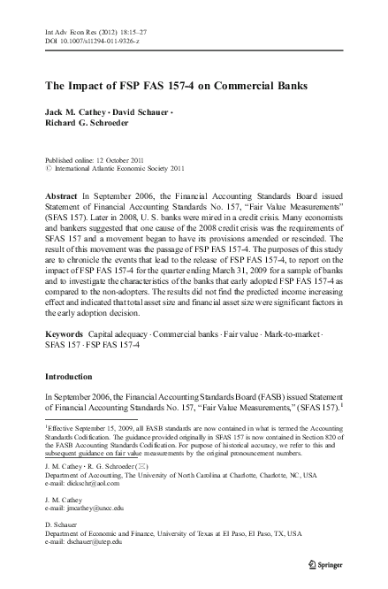 (PDF) The Impact of FSP FAS 157-4 on Commercial Banks