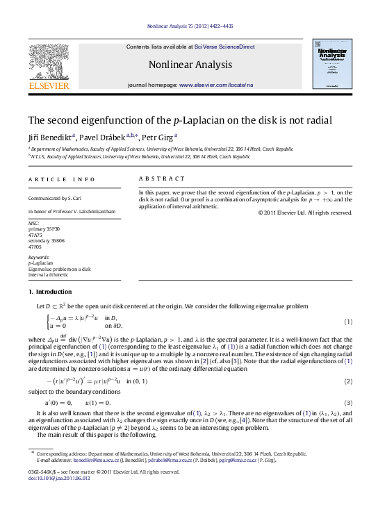 (PDF) The second eigenfunction of the -Laplacian on the disk is not radial