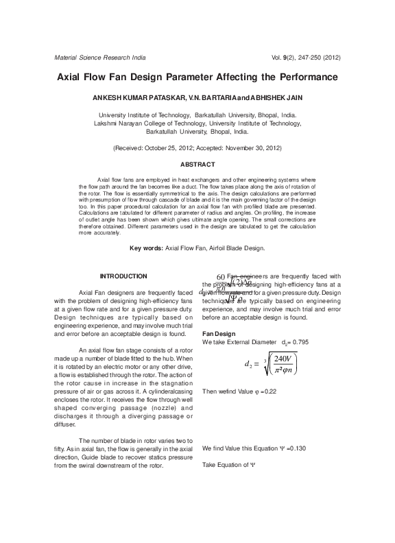 (PDF) Axial Flow Fan Design Parameter Affecting the Performance