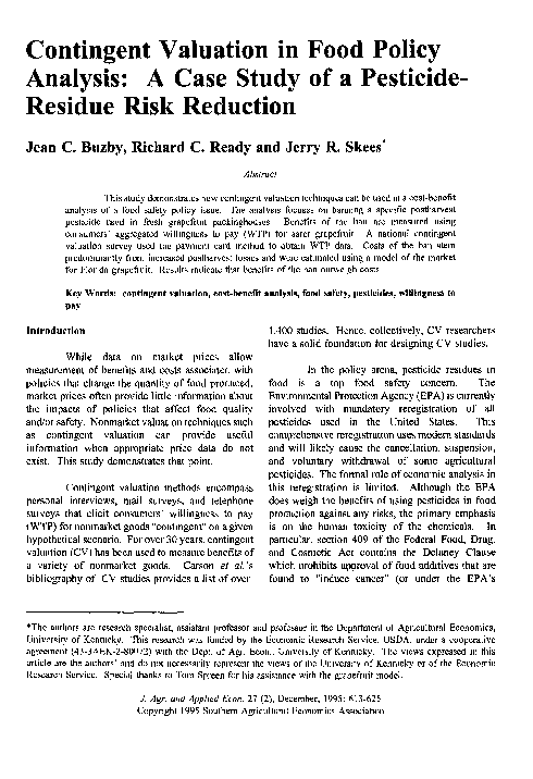 (PDF) Contingent Valuation in Food Policy Analysis: A Case Study of a ...