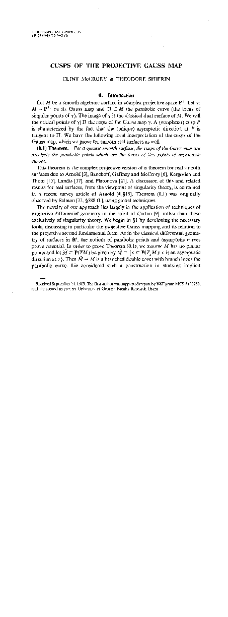 (PDF) Cusps of the projective Gauss map
