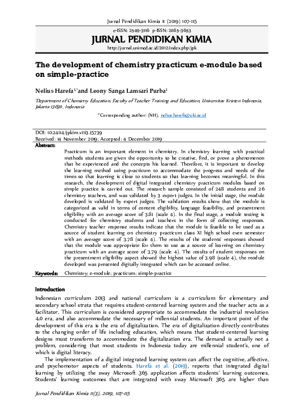 (PDF) The development of chemistry practicum e-module based on simple-practice