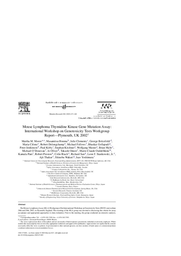 (PDF) Mouse Lymphoma Thymidine Kinase Gene Mutation Assay ...