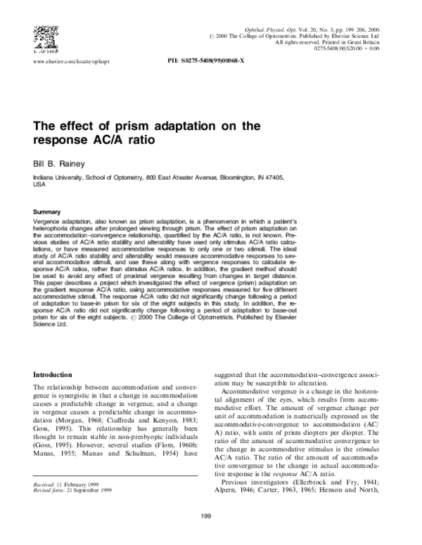 (PDF) The effect of prism adaptation on the response AC/A ratio