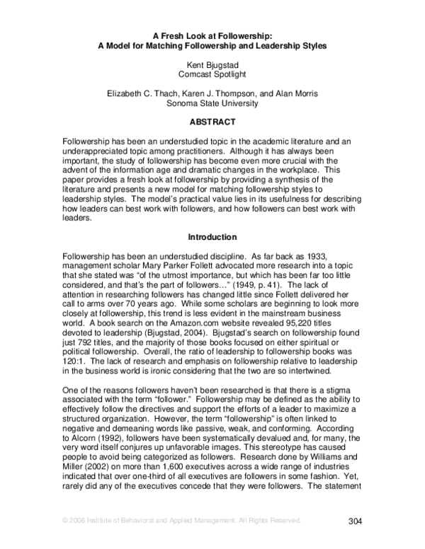 (PDF) A Fresh Look at Followership: A Model for Matching Followership ...