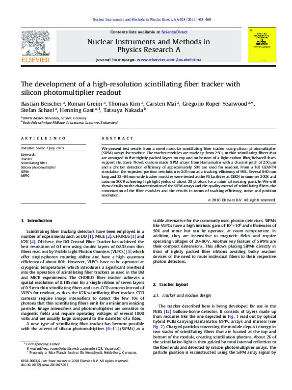 (PDF) The development of a high-resolution scintillating fiber tracker with silicon ...