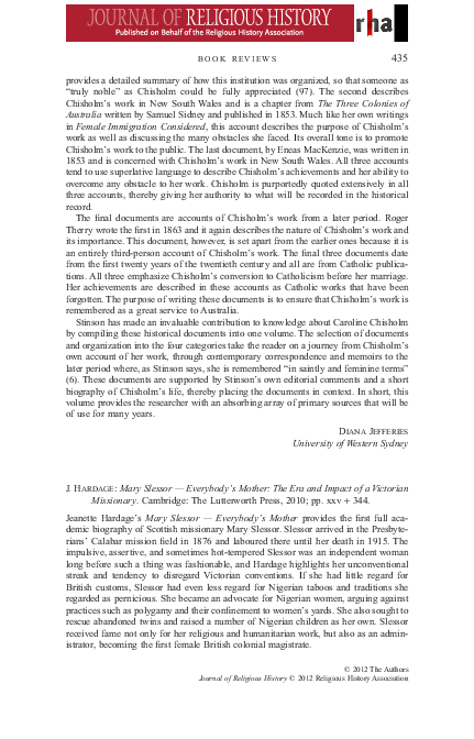 (PDF) Review of Mary Slessor - Everybody's Mother: The Era and Impact ...
