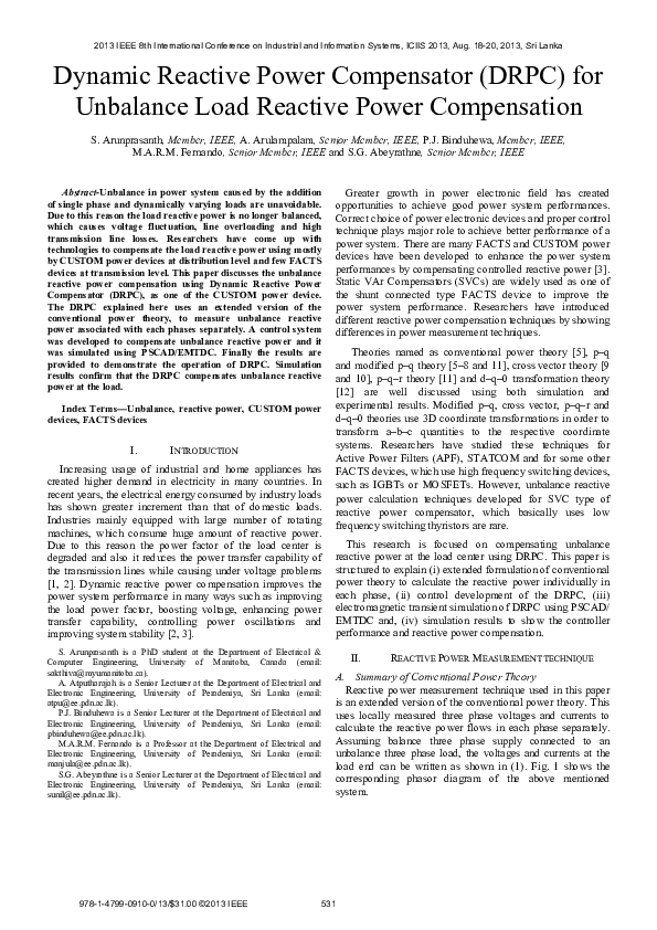 (PDF) Dynamic reactive power compensator (DRPC) for unbalance load ...