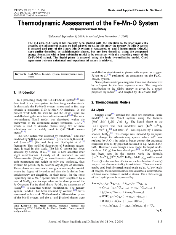 (PDF) Thermodynamic Assessment of the Fe-Mn-O System