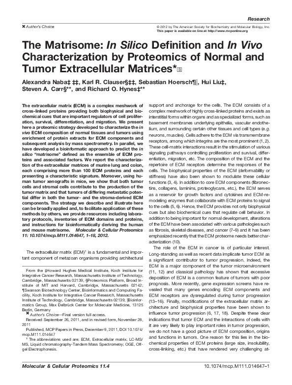 (PDF) The Matrisome: In Silico Definition and In Vivo Characterization ...