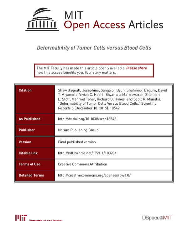 (PDF) Deformability of Tumor Cells versus Blood Cells