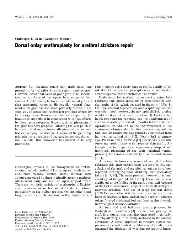 (PDF) Dorsal onlay urethroplasty for urethral stricture repair