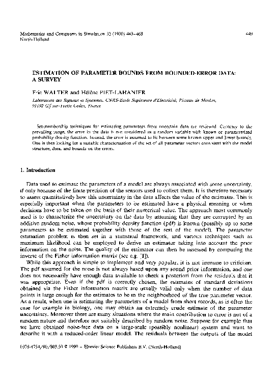 (PDF) Estimation of parameter bounds from bounded-error data: a survey