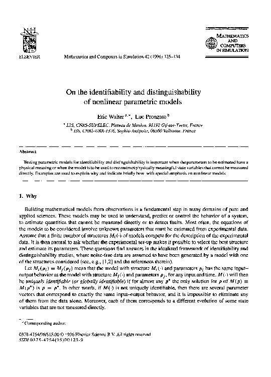 (PDF) On the identifiability and distinguishability of nonlinear parametric models