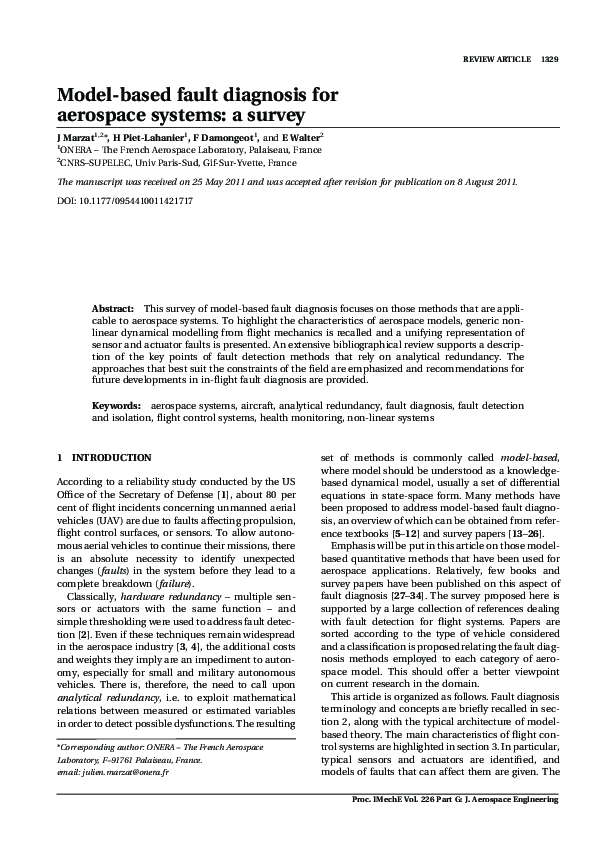 (PDF) Model-based fault diagnosis for aerospace systems: a survey