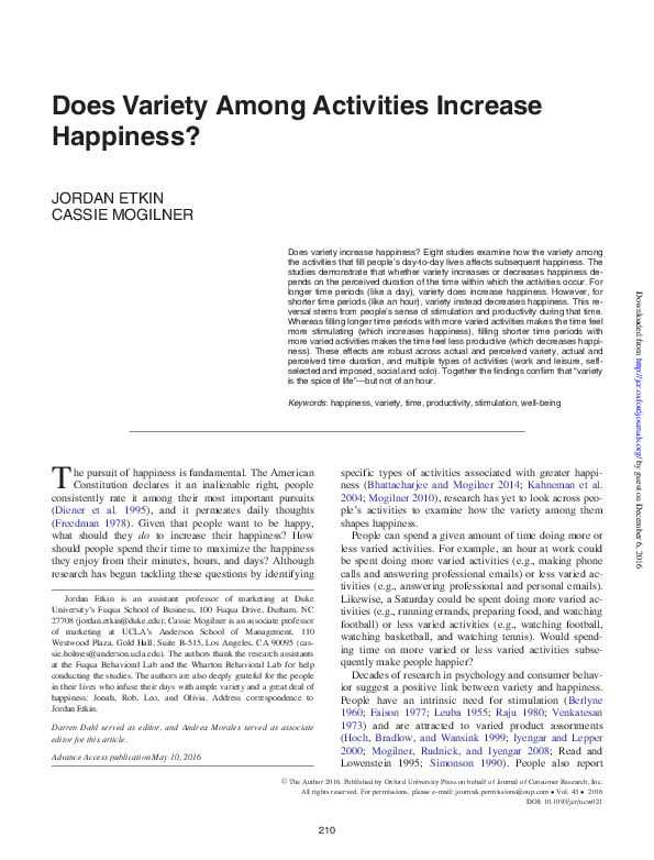 (PDF) Does Variety Among Activities Increase Happiness?