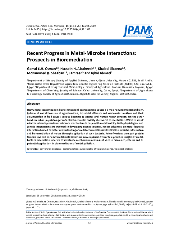 (PDF) Recent Progress in Metal-Microbe Interactions: Prospects in ...