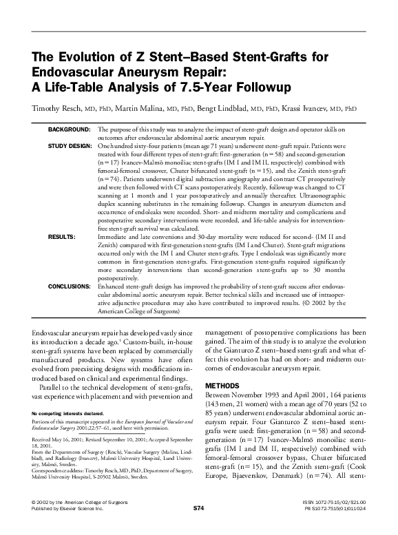 (PDF) The evolution of Z stent–based stent-grafts for endovascular ...