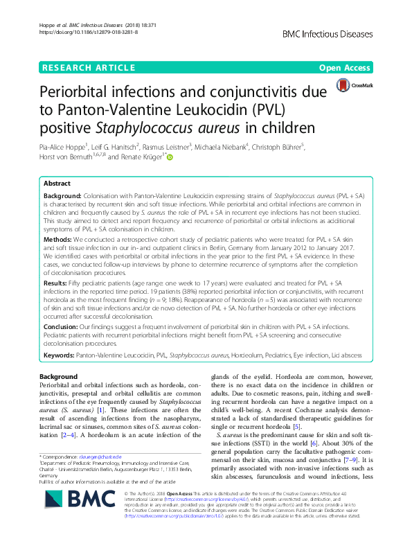 (PDF) Periorbital infections and conjunctivitis due to Panton-Valentine ...