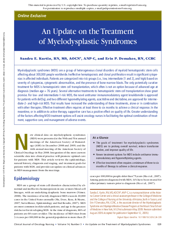 (PDF) An Update on the Treatment of Myelodysplastic Syndromes