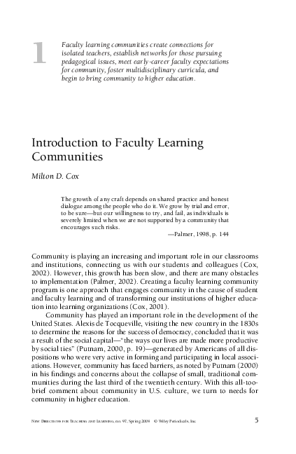 (PDF) Introduction to faculty learning communities