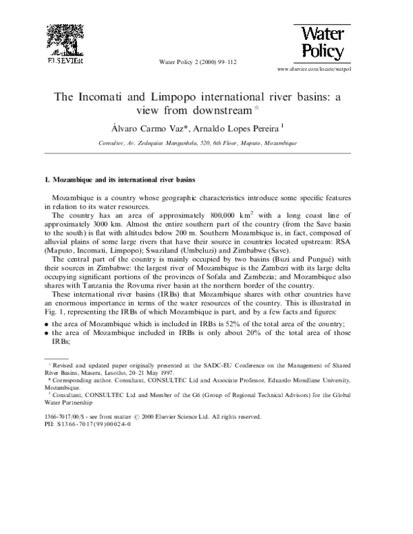 (PDF) The Incomati and Limpopo international river basins: a view from ...