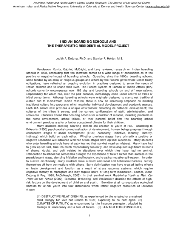 (PDF) Indian Boarding Schools and the Therapeutic Residential Model