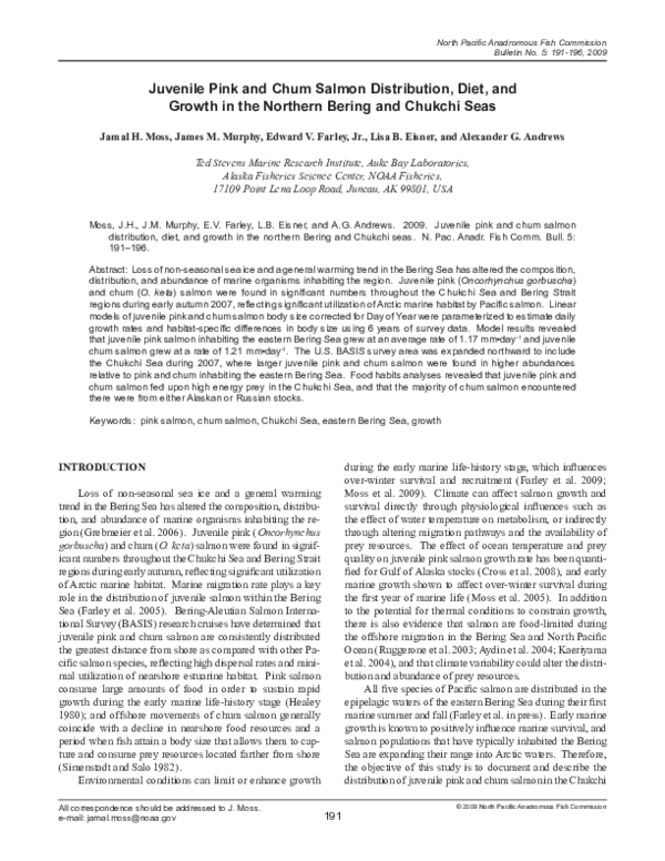 (PDF) Juvenile pink and chum salmon distribution, diet, and growth in ...