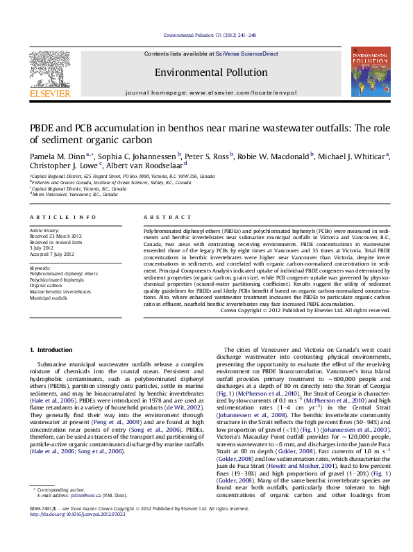 (PDF) PBDE and PCB accumulation in benthos near marine wastewater outfalls: The role of sediment ...
