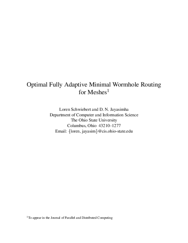 (PDF) Optimal Fully Adaptive Minimal Wormhole Routing for Meshes | Jay Jayasimha - Academia.edu