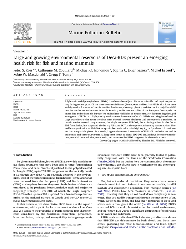 (PDF) Large and growing environmental reservoirs of Deca-BDE present an ...
