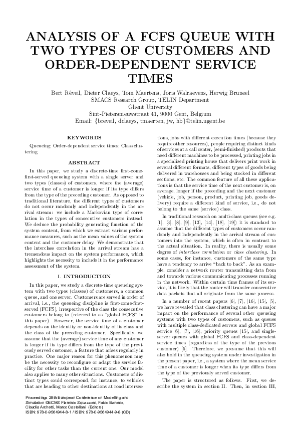 (PDF) Analysis Of A FCFS Queue With Two Types Of Customers And Order-Dependent Service Times