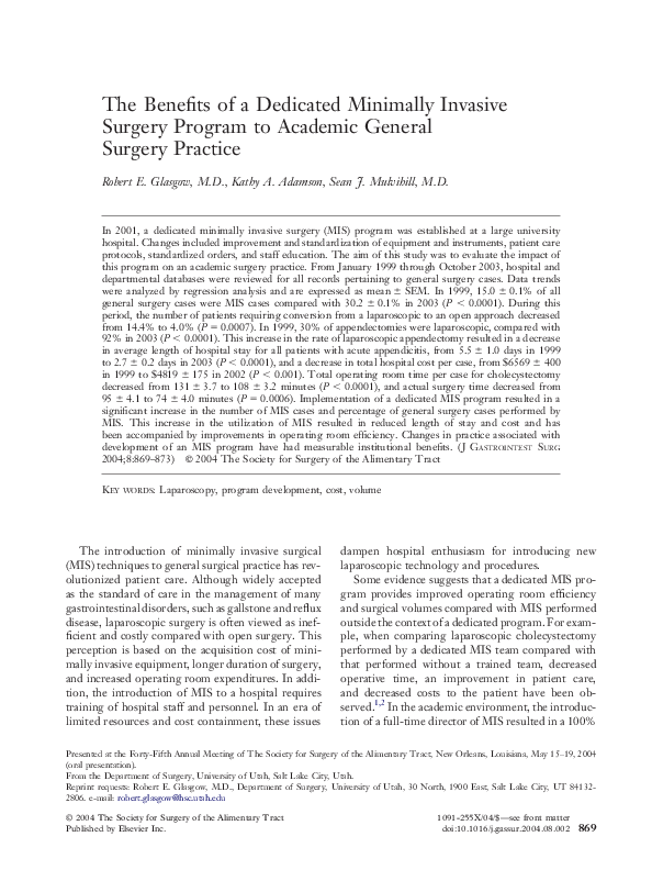 (PDF) The benefits of a dedicated minimally invasive surgery program to ...
