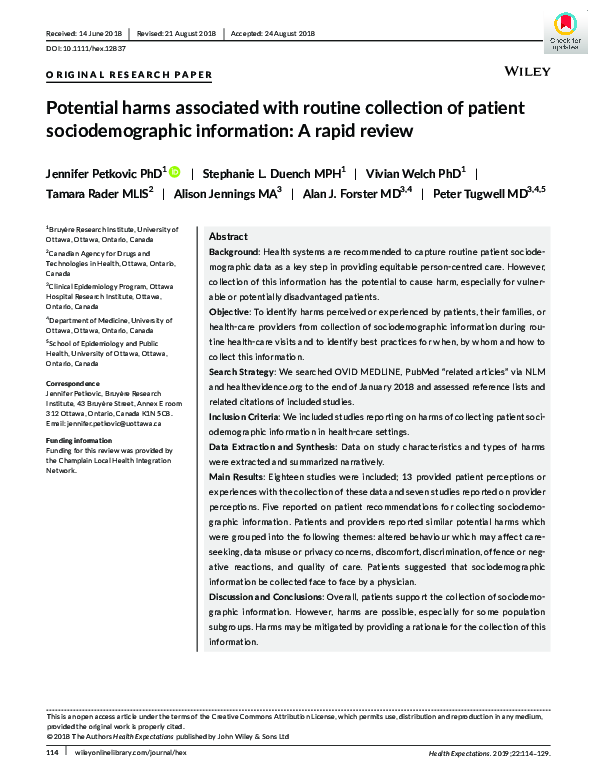 (PDF) Potential harms associated with routine collection of patient ...