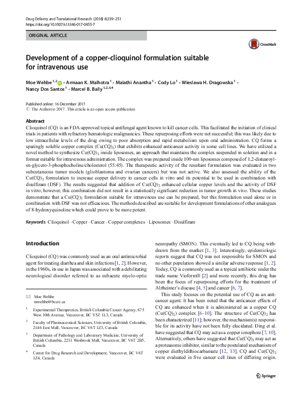 (PDF) Development of a copper-clioquinol formulation suitable for ...
