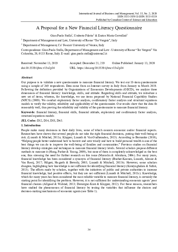 (PDF) A Proposal for a New Financial Literacy Questionnaire | Umberto ...