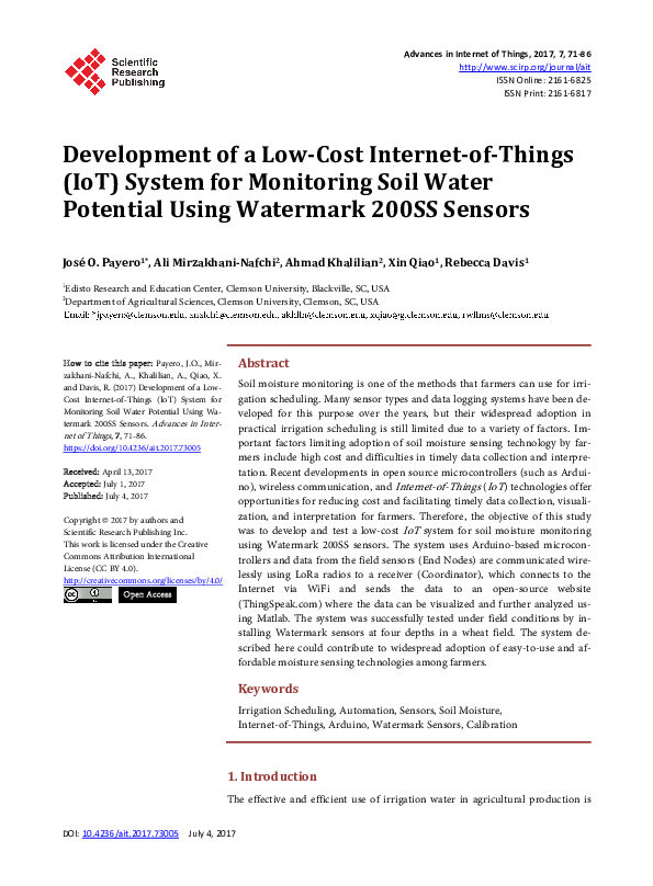 (PDF) Development of a Low-Cost Internet-of-Things (IoT) System for ...