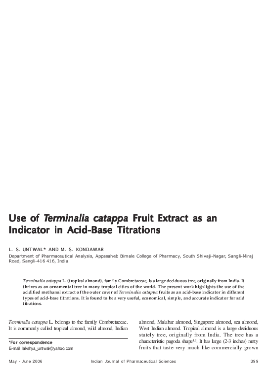 (PDF) Use of Terminalia catappa fruit extract as an indicator in acid ...
