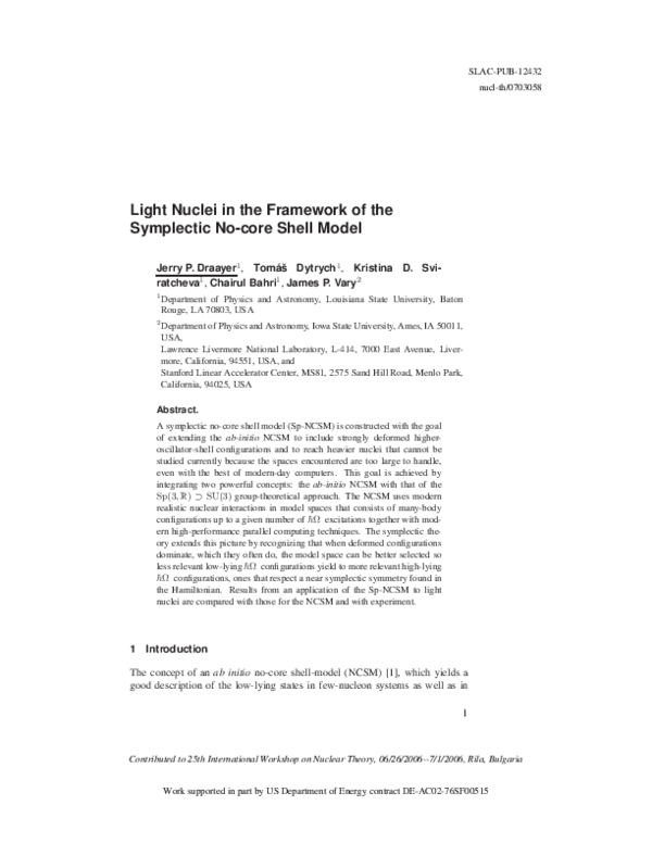 (PDF) Symplectic No-core Shell Model for Light Nuclei Analysis