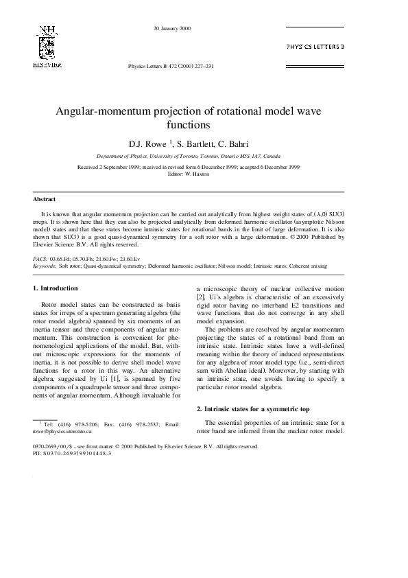 Pdf Angular Momentum Projection Of Rotational Model Wave Functions