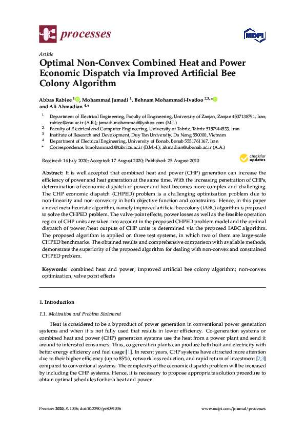 (PDF) Optimal Non-Convex Combined Heat and Power Economic Dispatch via Improved Artificial Bee ...