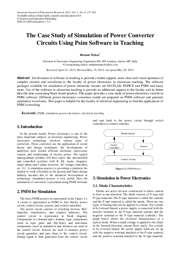 (PDF) The Case Study of Simulation of Power Converter Circuits Using Psim Software in Teaching