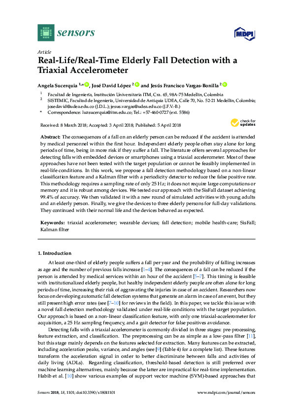 (PDF) Real-Life/Real-Time Elderly Fall Detection with a Triaxial ...