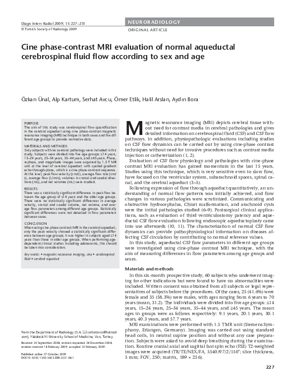(PDF) Cine phase-contrast MRI evaluation of normal aqueductal ...
