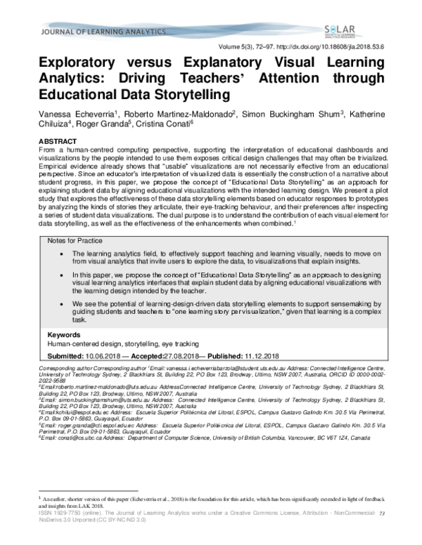 (PDF) Exploratory versus Explanatory Visual Learning Analytics: Driving ...