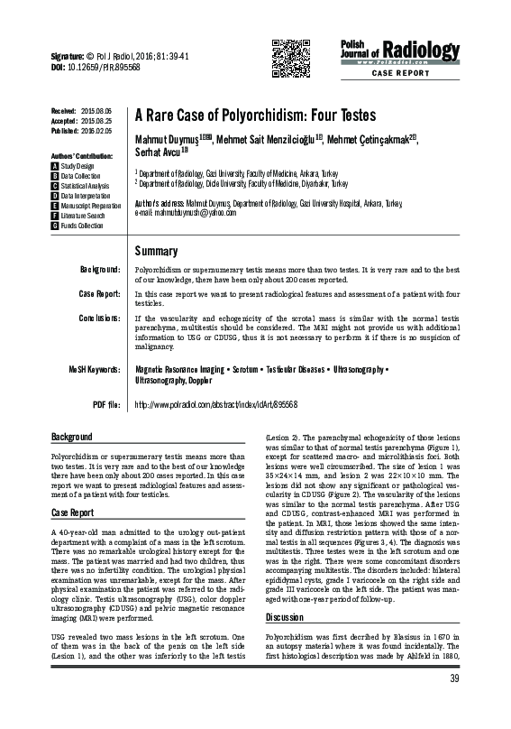 (PDF) A Rare Case of Polyorchidism: Four Testes