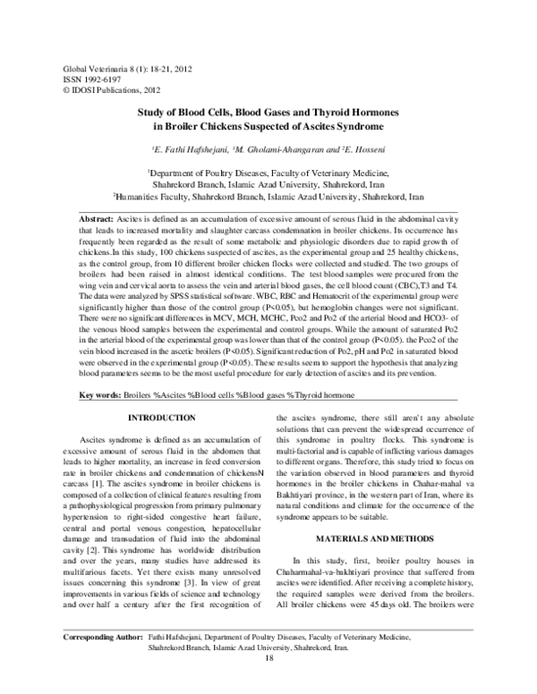 (PDF) Study of Blood Cells, Blood Gases and Thyroid Hormones in Broiler ...